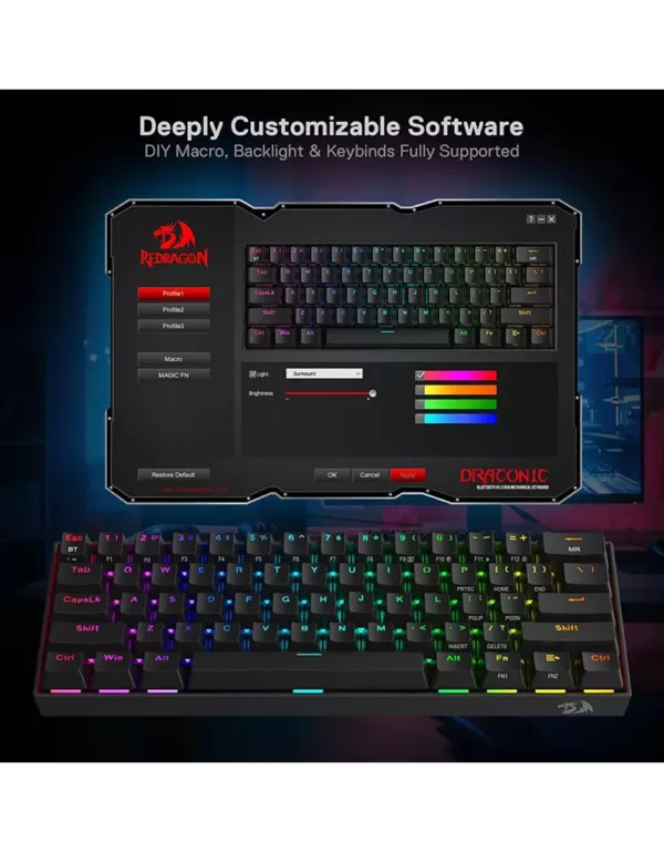 Redragon K530 PRO Draconic 60% Wireless Mechanical [Brown]